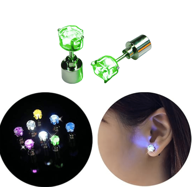LED Earrings, Shiny Glowing LED Lighting Up Stylish Earring Studs Crown ...