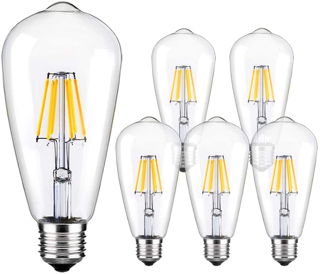 LUXON LED Edison Bulbs, Dimmable, Vintage Style, 6W, 5500K-6000K ...