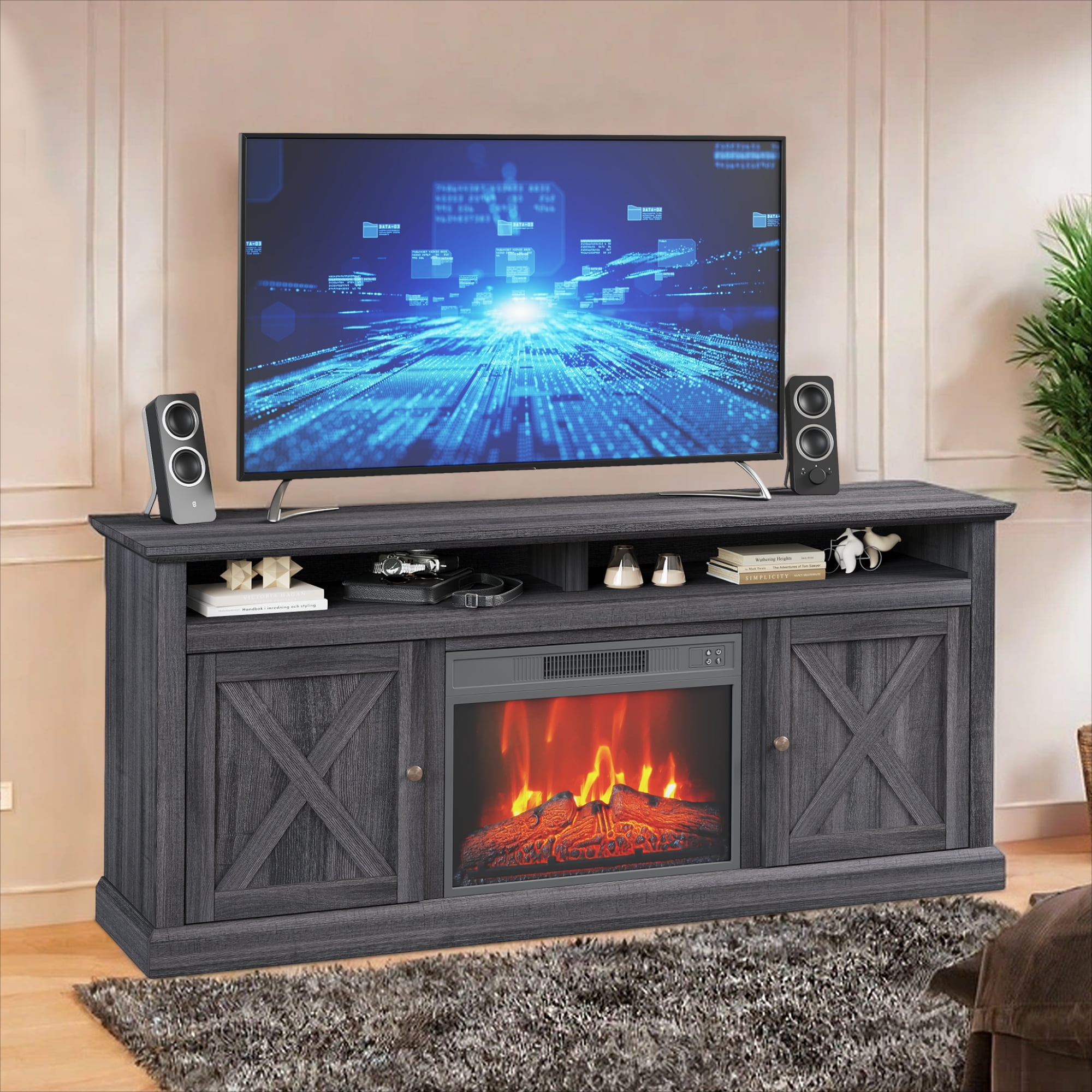 LED Electric Fireplace, Fireplace TV Stand for 67 Inch TV, Freestanding ...