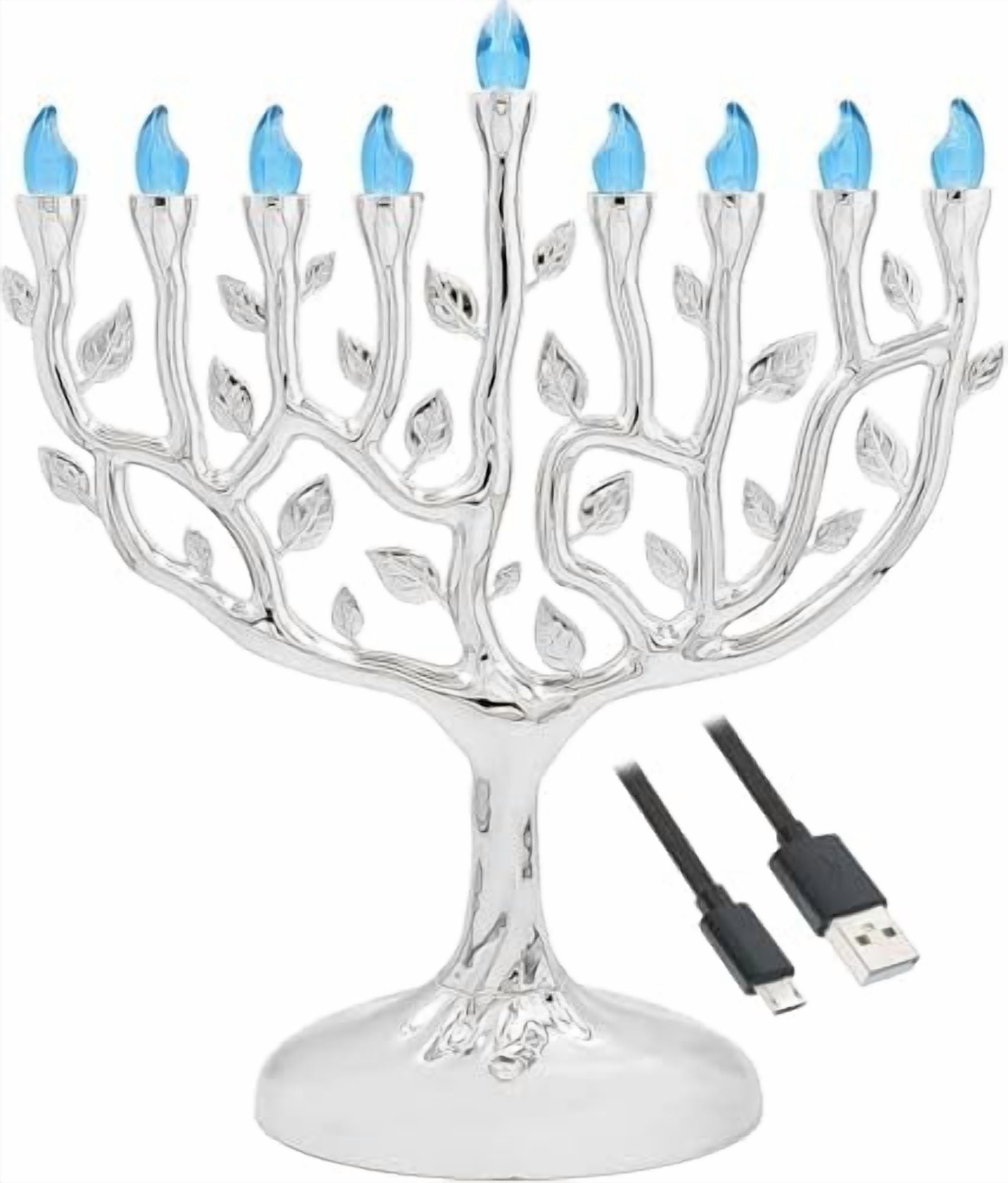 LED Electric Silver Hanukkah Tree of Life Menorah - Battery or USB ...