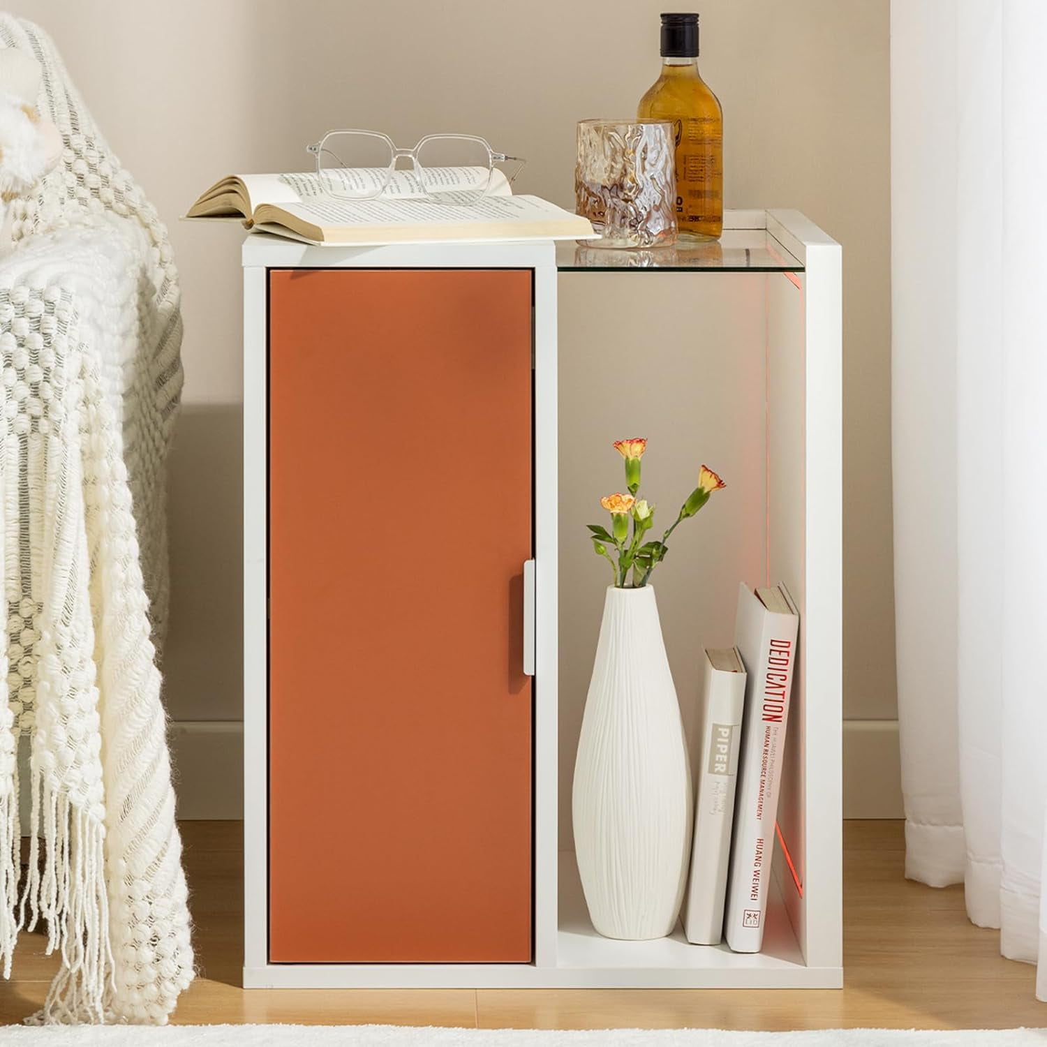 LED End Table Side Table, Modern Bedside Tables with Storge, White ...