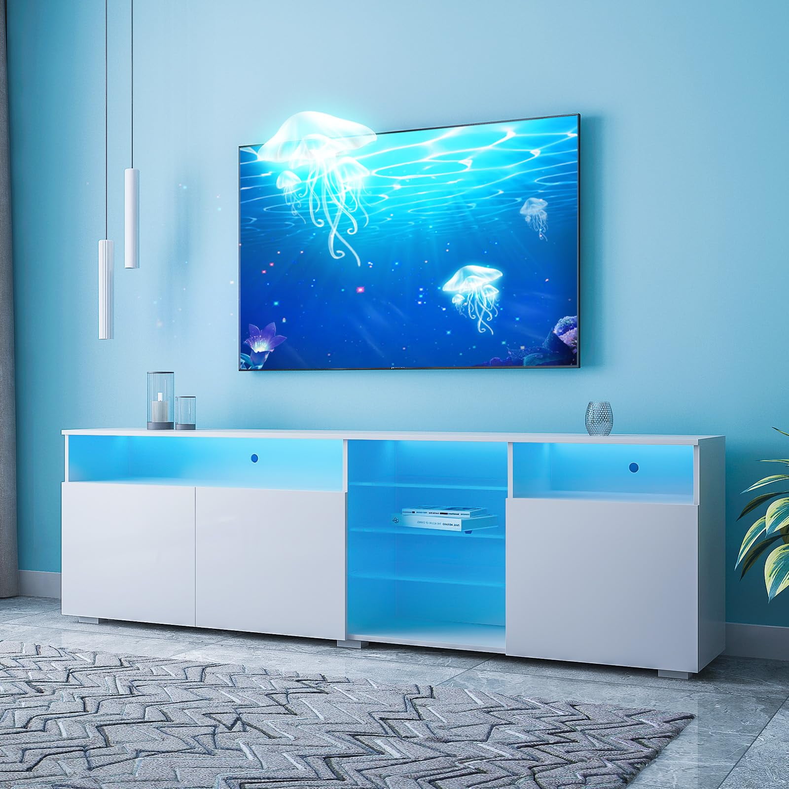 LED Entertainment Center for 75/80/85 Inch TV, Modern Large TV Stand ...