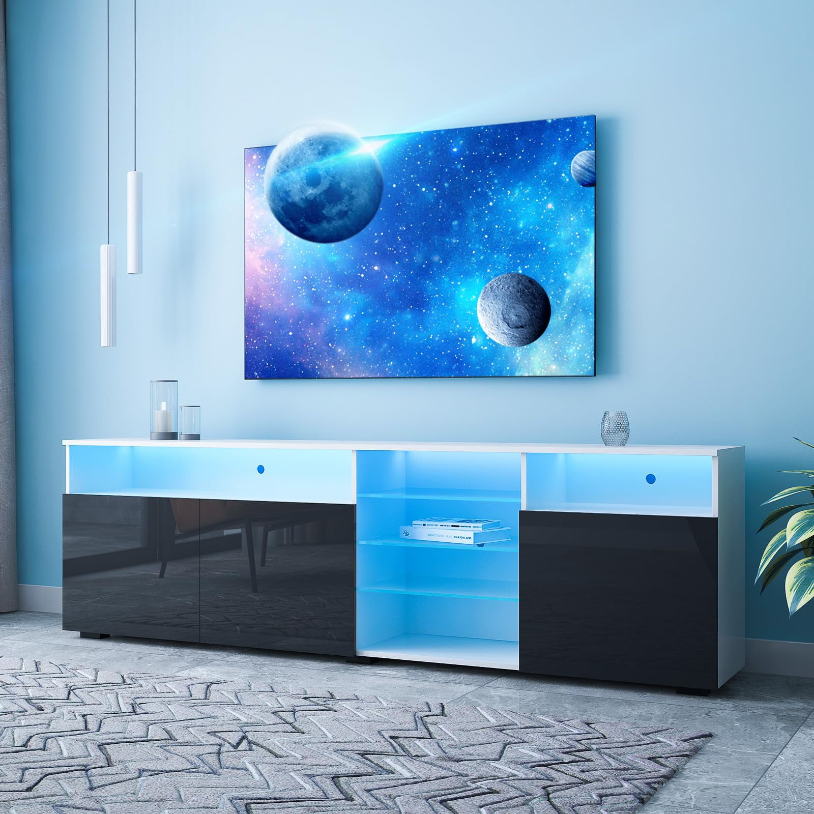 LED Entertainment Center for 75/80/85 Inch TV, Modern Large TV Stand ...