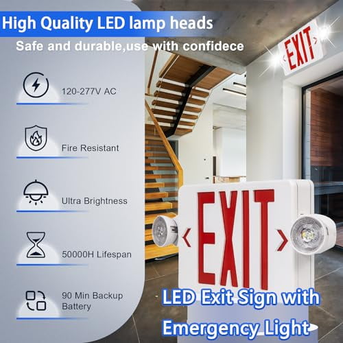 LED Exit Sign Emergency Lights with Battery Backup, Red Letter Exit ...
