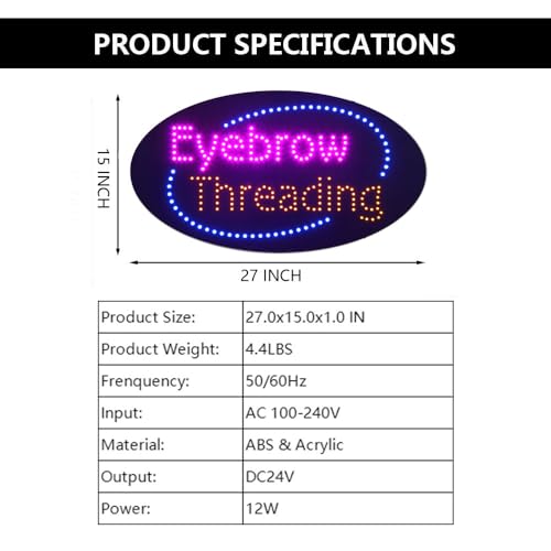 LED Eyebrow Threading Sign for Business, Super Bright LED Eyebrow Sign ...