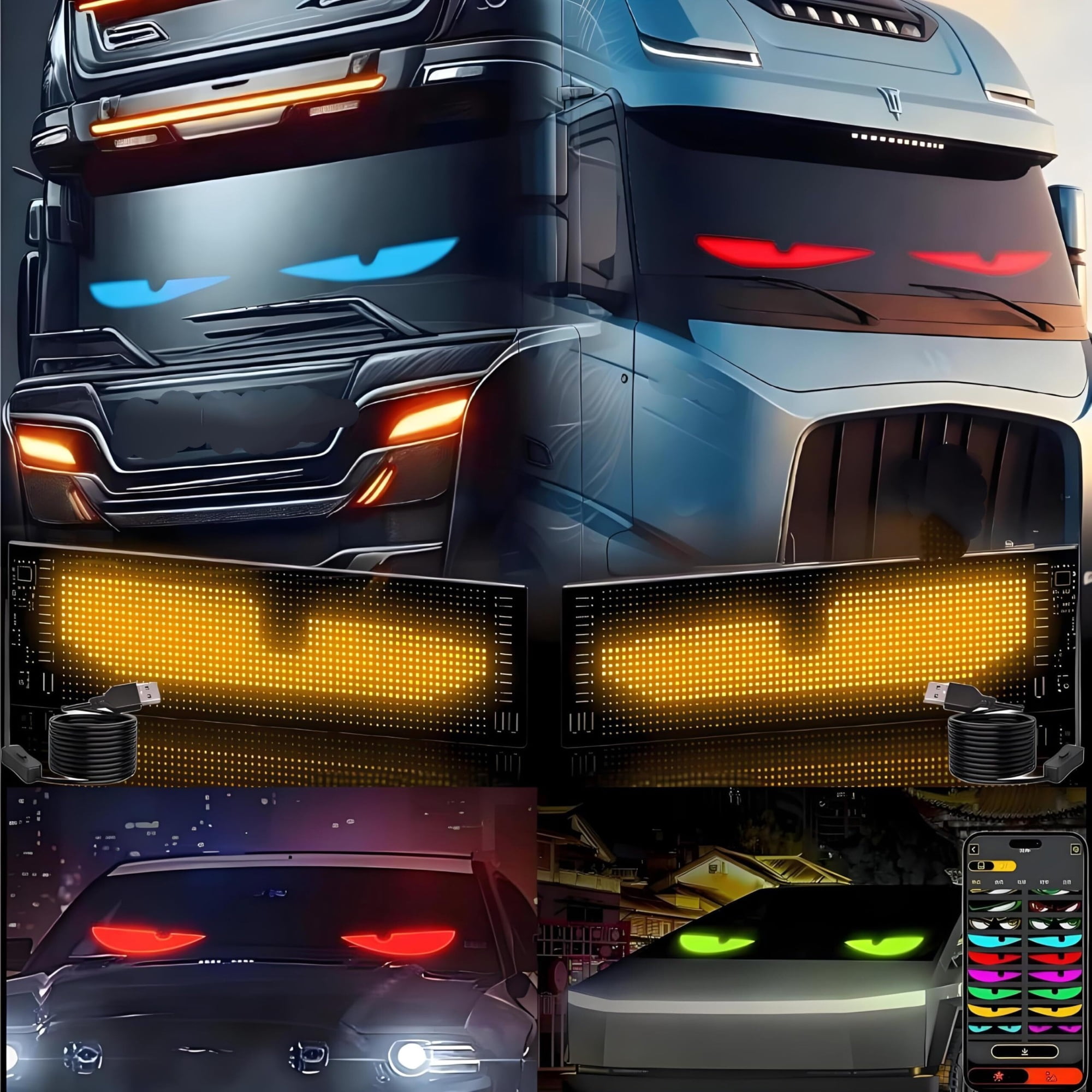 LED Eyes for Truck Windshield - Programmable Flexible Led Digital ...
