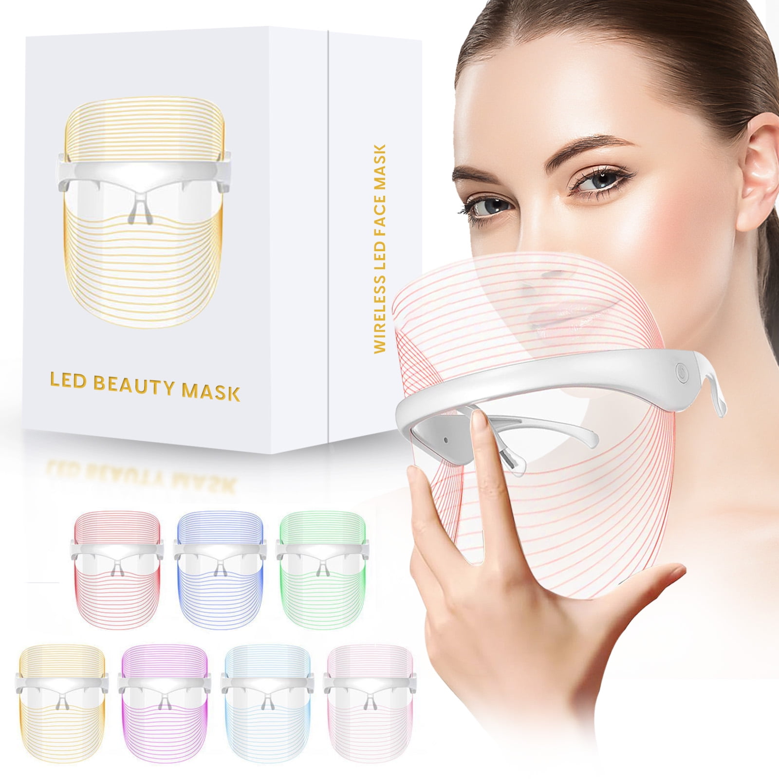 Shaboo Prints LED Face Mask Light Therapy, 7 Colors for Skin Renewal ...
