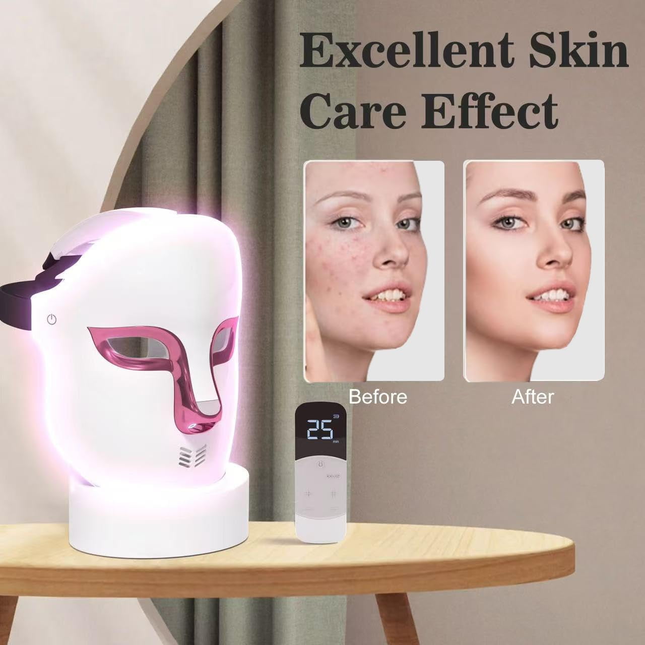 LED Face Mask Light Therapy,Rechargeable LED Face Skin Care Mask with 4 ...