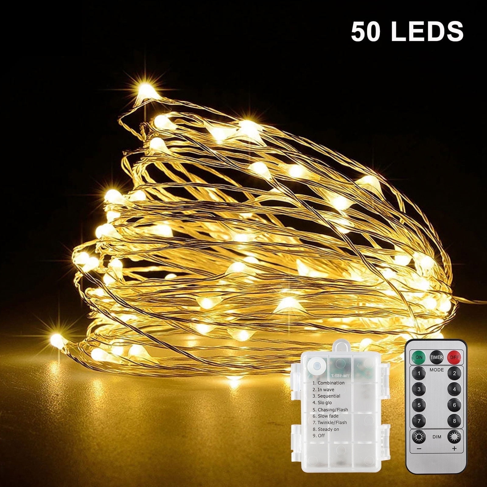 TSV 50 LED 16.4ft Waterproof Fairy String Light with 8 Modes, Remote ...