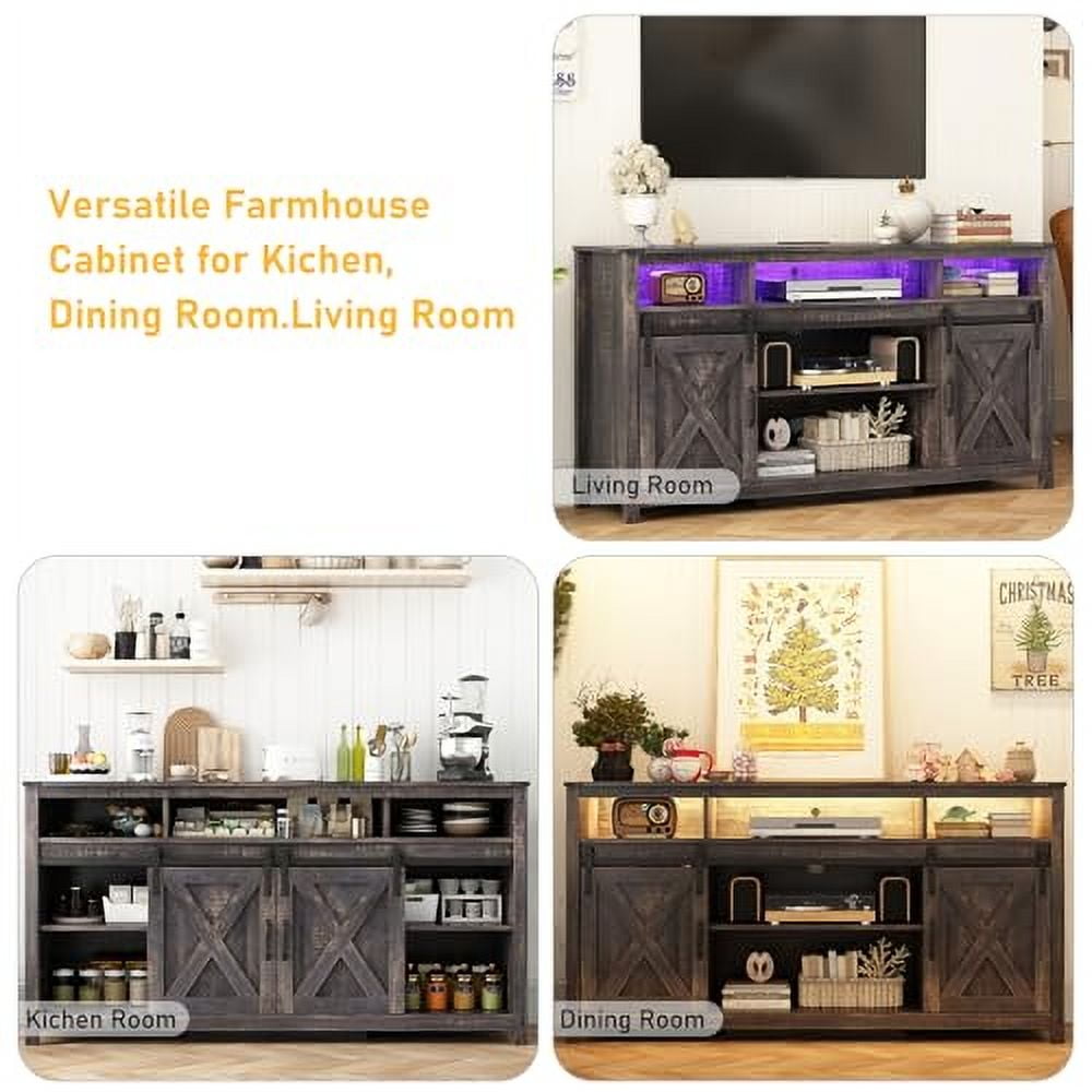 LED Farmhouse TV Stand for 70/65/60inch TV with Power Outlets, 32" Tall ...