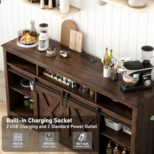 LED Farmhouse TV Stand for 70/65/60inch TV with Power Outlets, 32" Tall ...