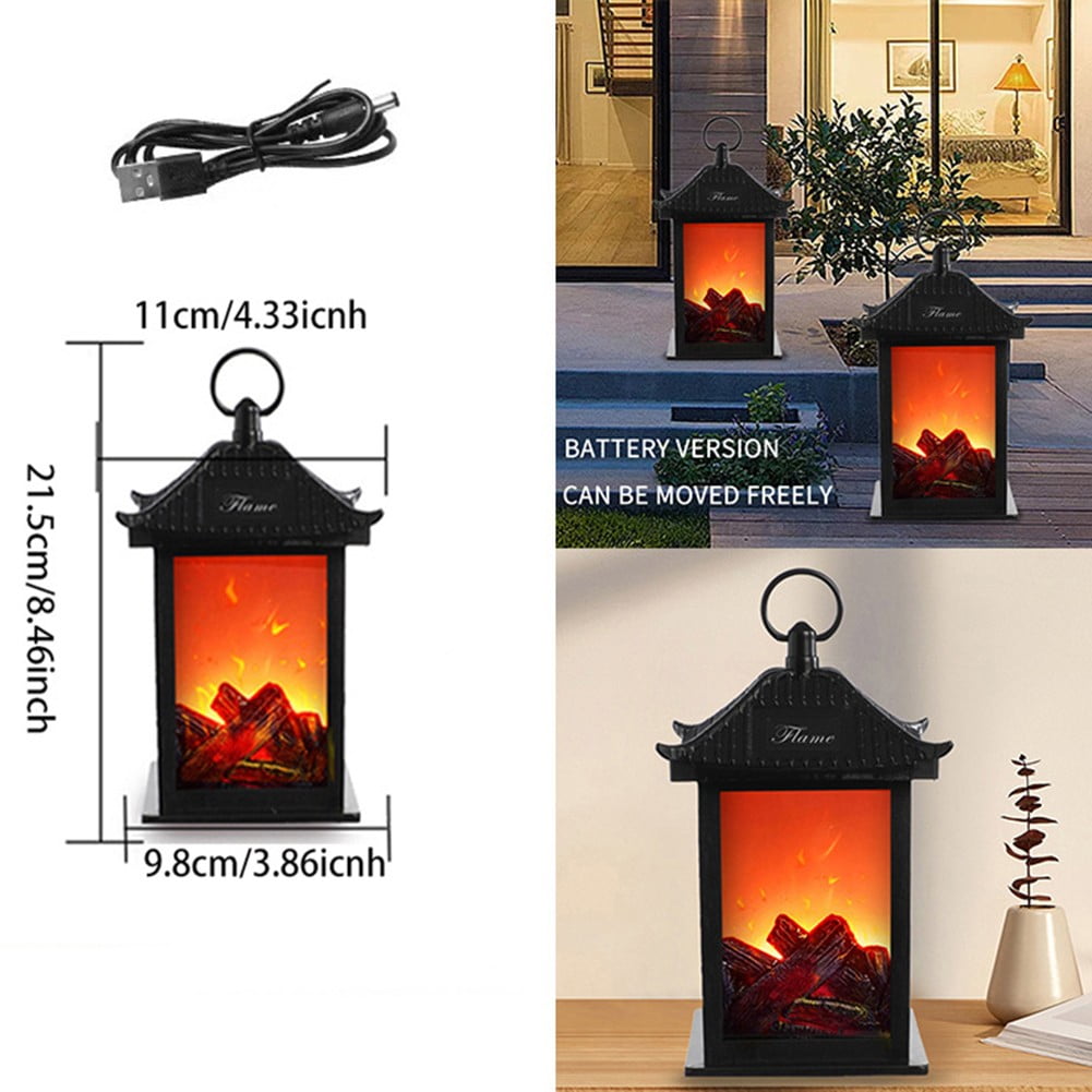 LED Fireplace Lantern Simulation Flame Lamp USB Rechargeable Table ...