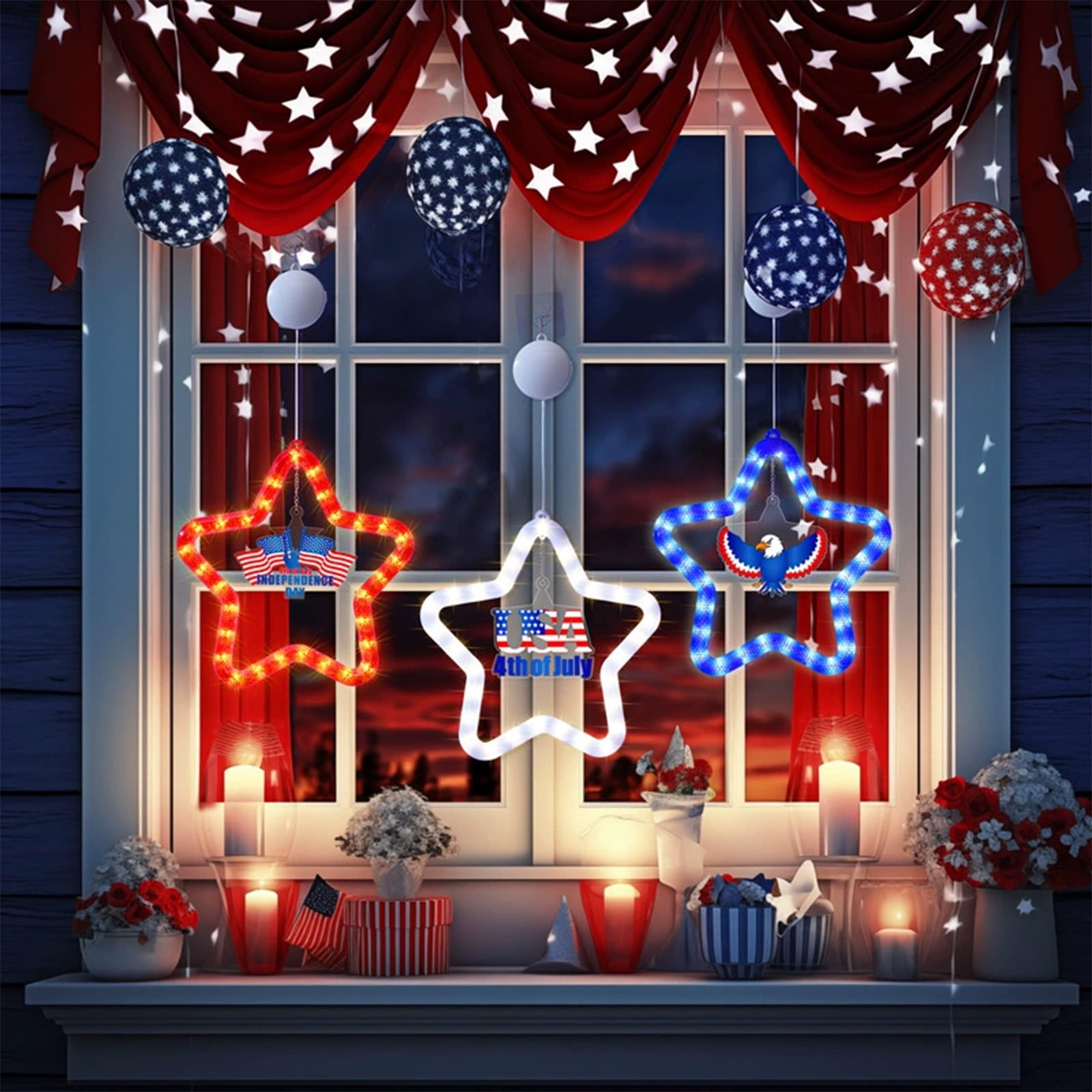 LED Five Pointed Star Flag Light | Red White Blue Luminous Window ...