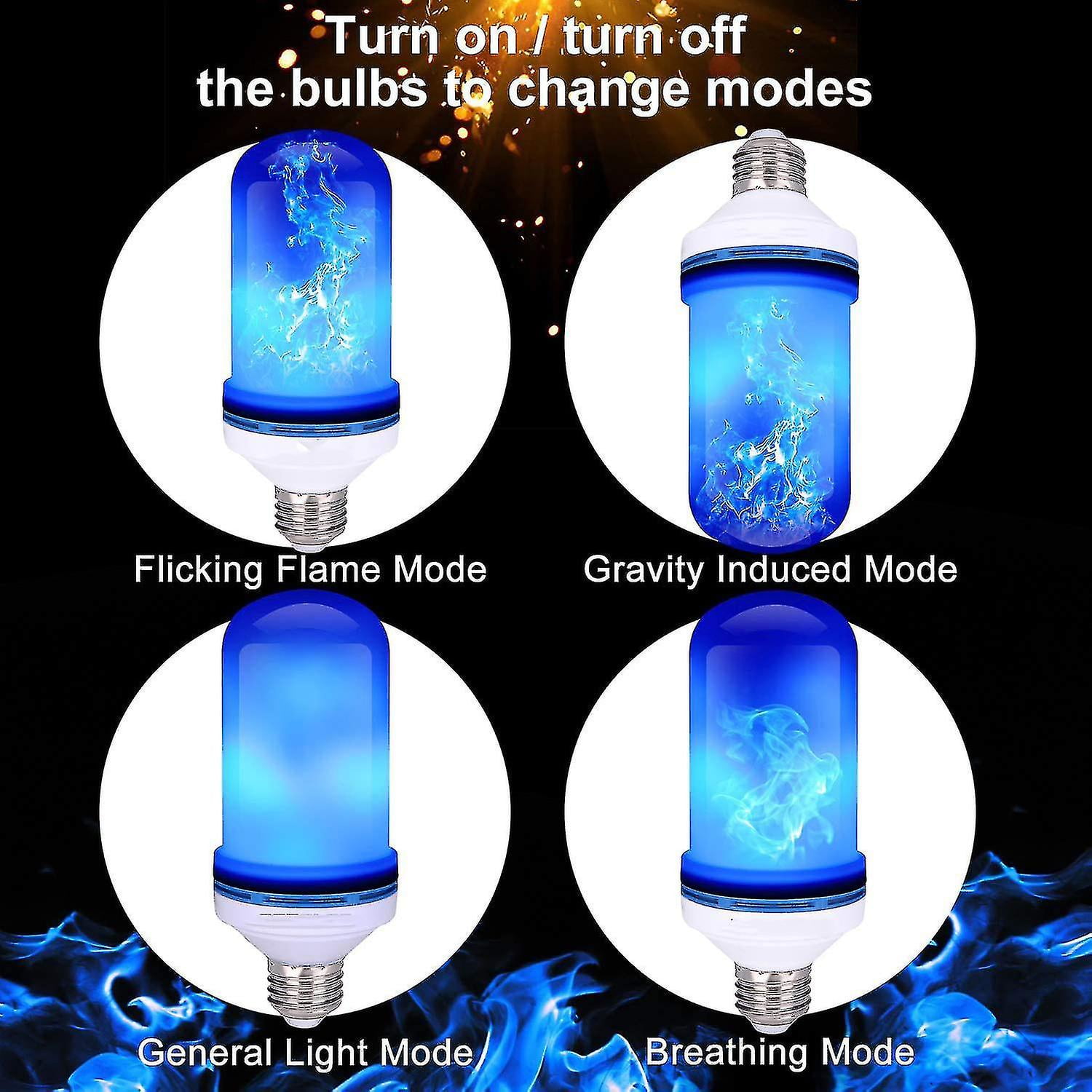 LED Flame Effect Light Bulb, 4 Modes Flame Light Bulb, E26 Base Flame ...