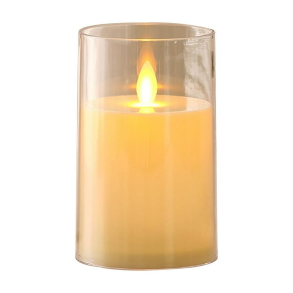 LED Flameless Candle with Glass Holder Realistic Flickering Flame ...