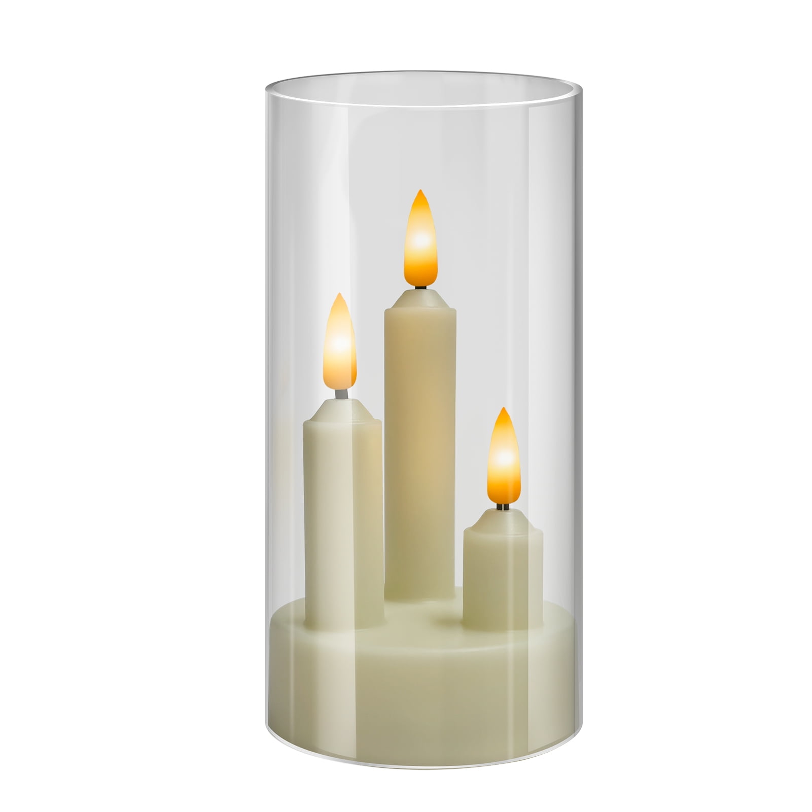 LED Flameless Candles，Acrylic Glass Cover Battery Operated, Real Wax ...