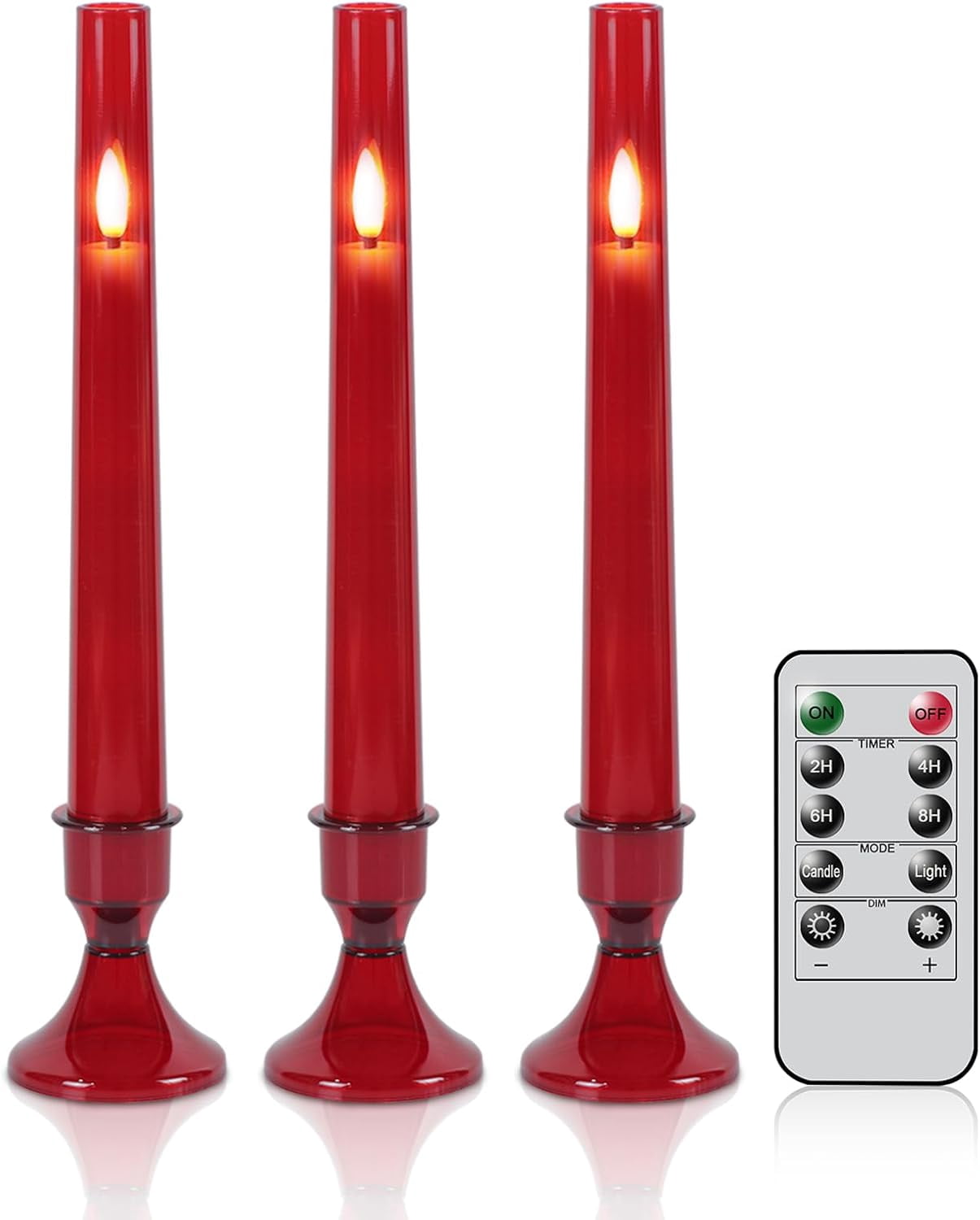 LED Flameless Taper Candles with Remote Timer, 3 Pcs Red Window Taper ...