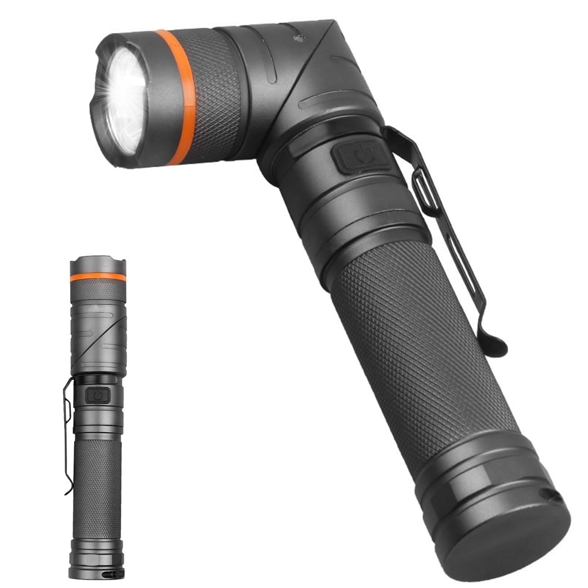 LED Flashlight 1200LM 2400mAh 90° Foldable Tactical Flashlight IPX5 ...