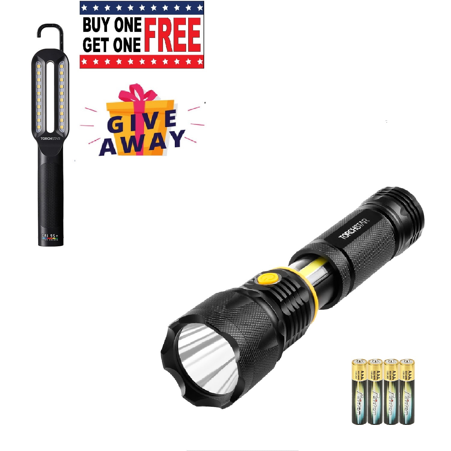 LED Flashlight + Handheld Work Light, Buy One Get One Free, Waterproof ...