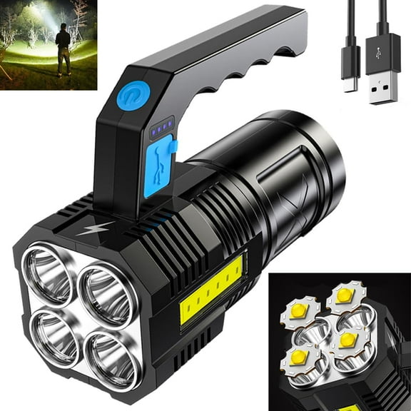 Euaioeiu Super Bright Flashlight USB Rechargeable 10000 Lumens 4 LED Zoomable Torch, 10W 800mAh ...