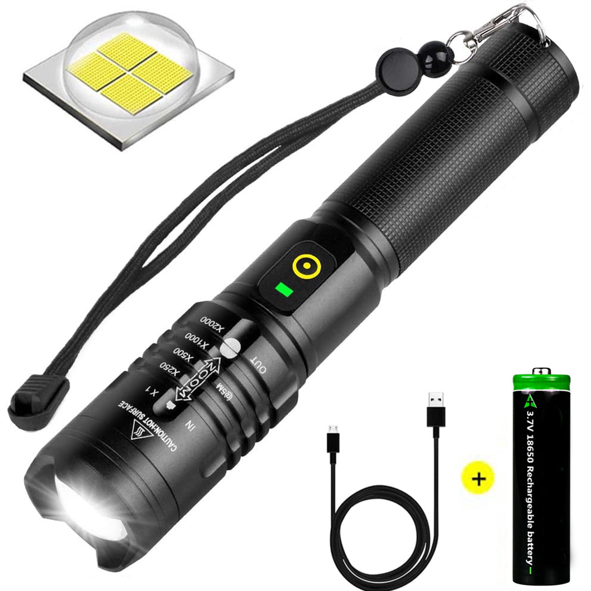 LED Flashlight,XHP50 Super Bright 5000 Lumens Zoomable Flashlight,USB ...