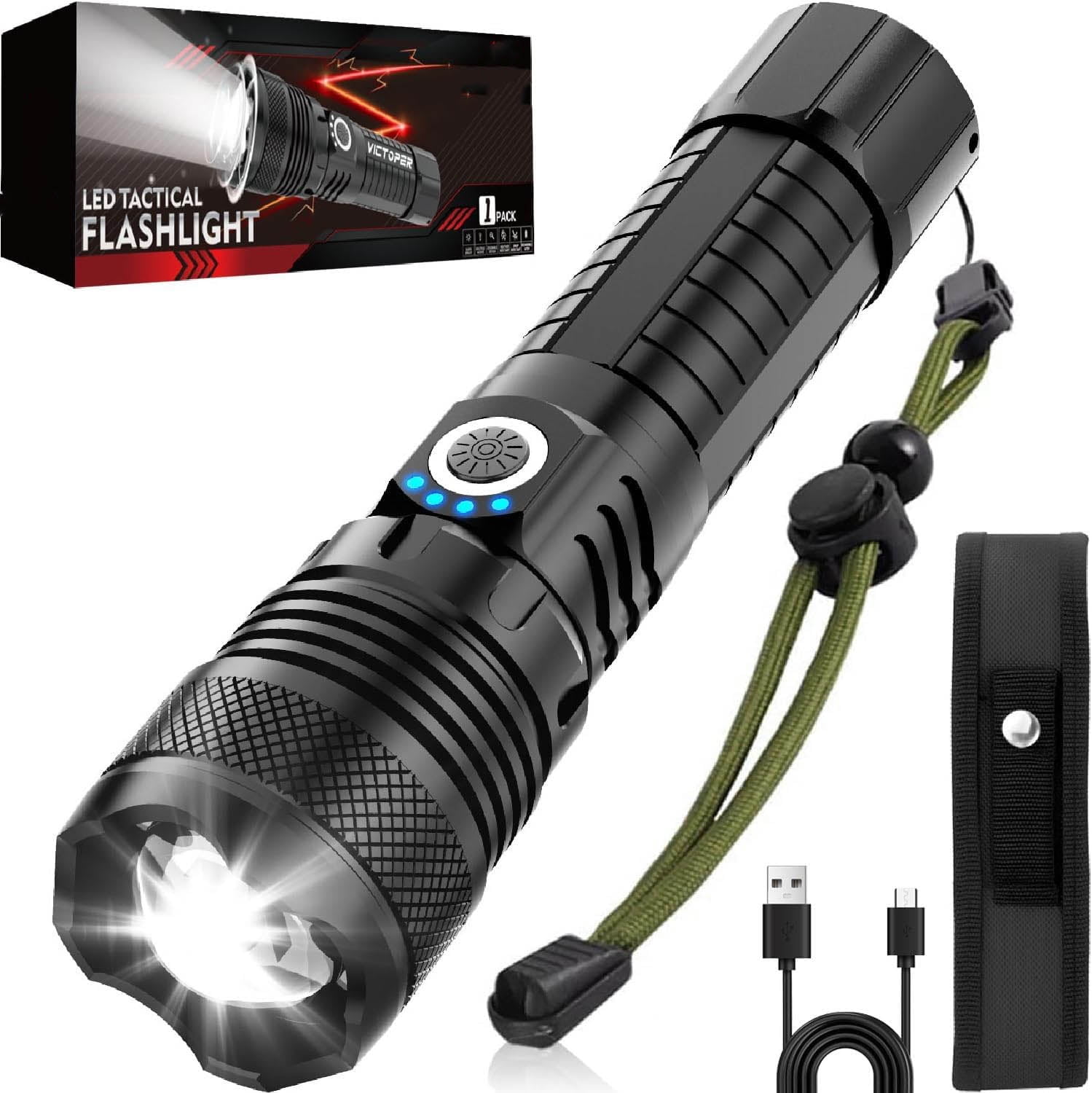 LED Flashlights, High Powered High Lumens Super Bright Tactical ...