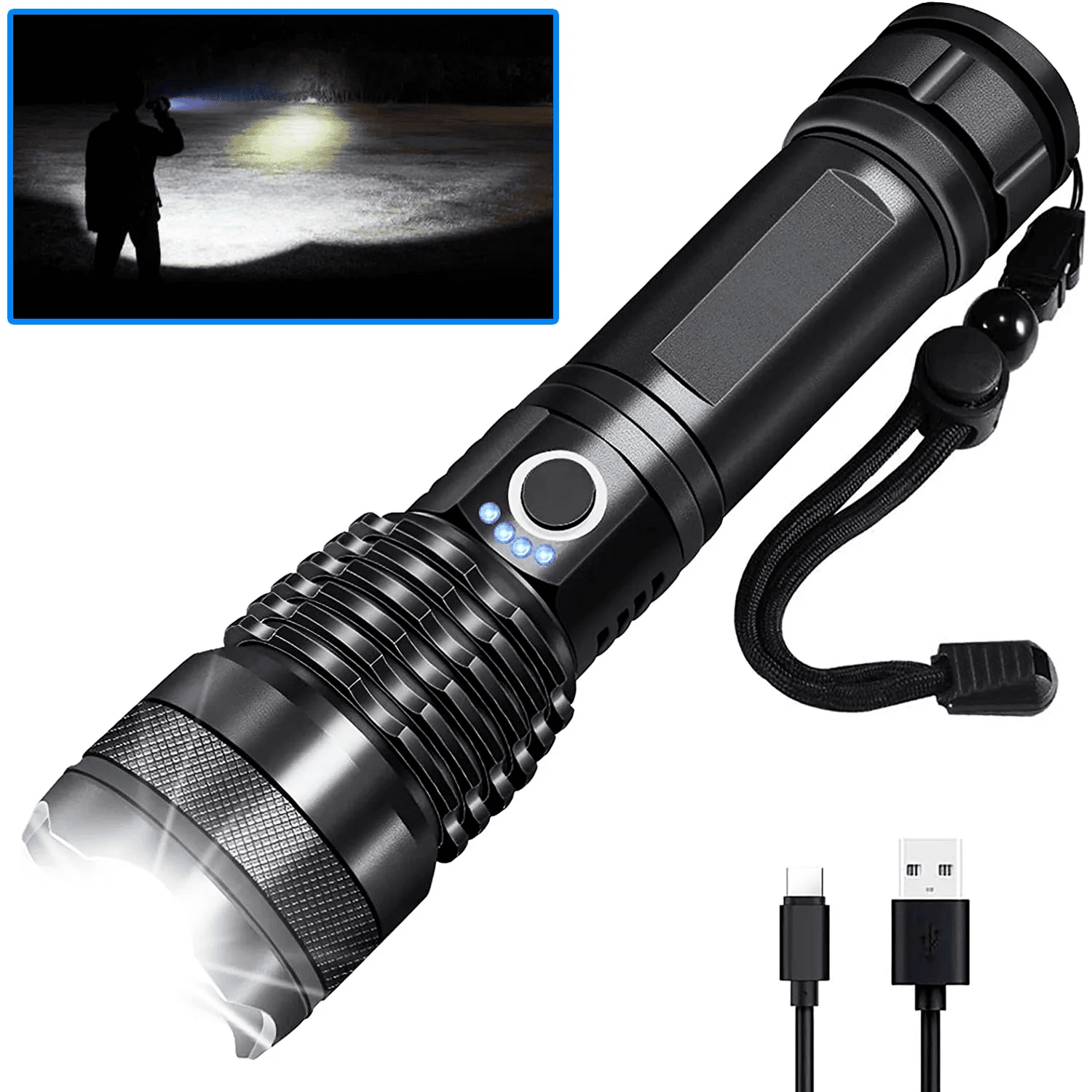 LED Flashlights, Rechargeable Super Bright Flashlight, XHP70 Tactical ...