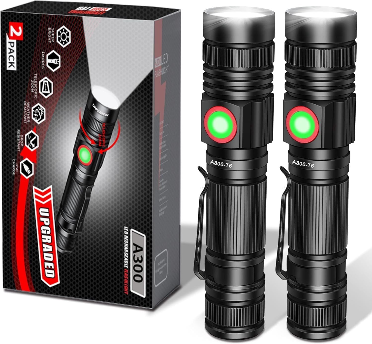 LED Flashlights Rechargeable USB 2000 High Lumens, Small and Bright ...