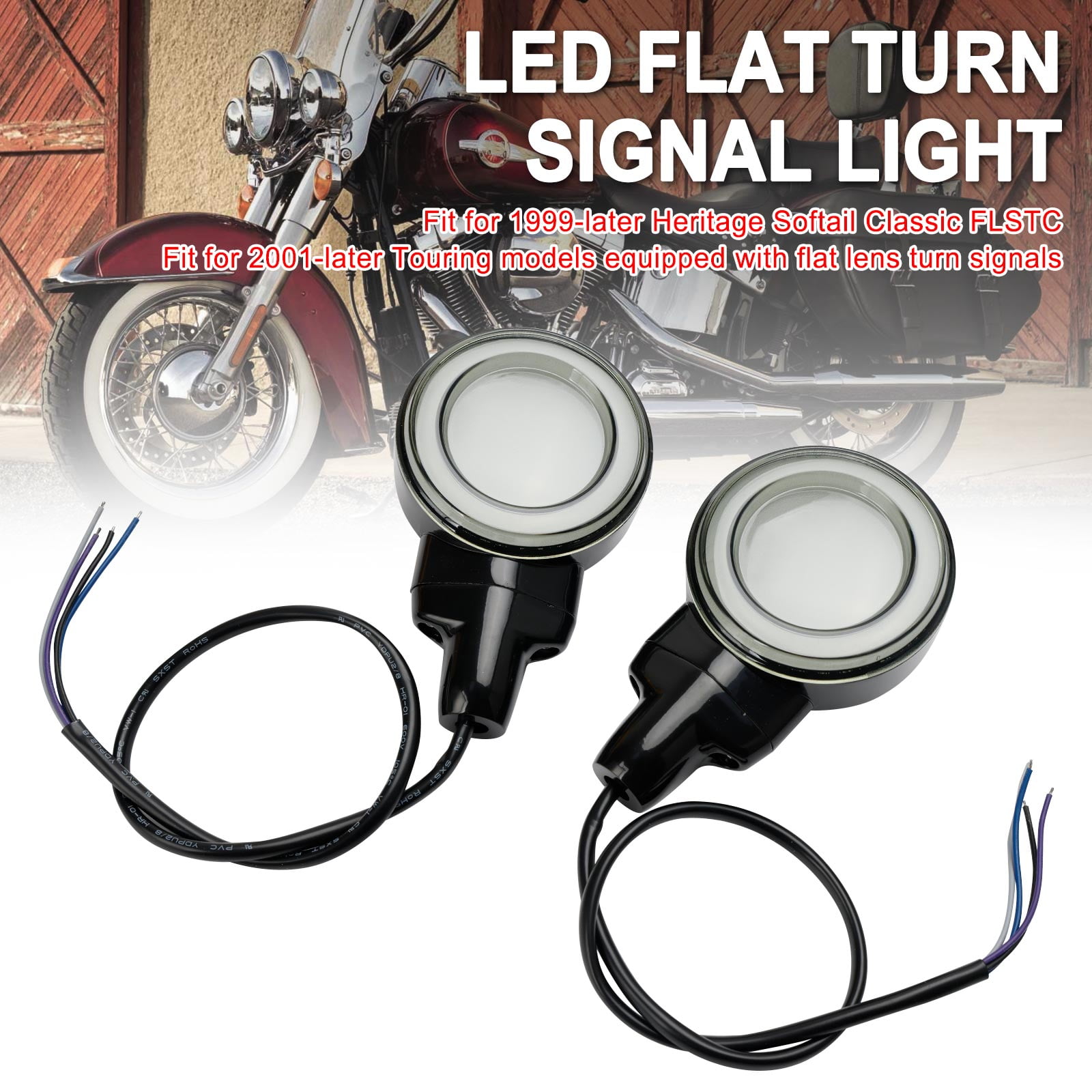 LED Flat Front Turn Signal Light For Heritage Softail Classic Touring ...