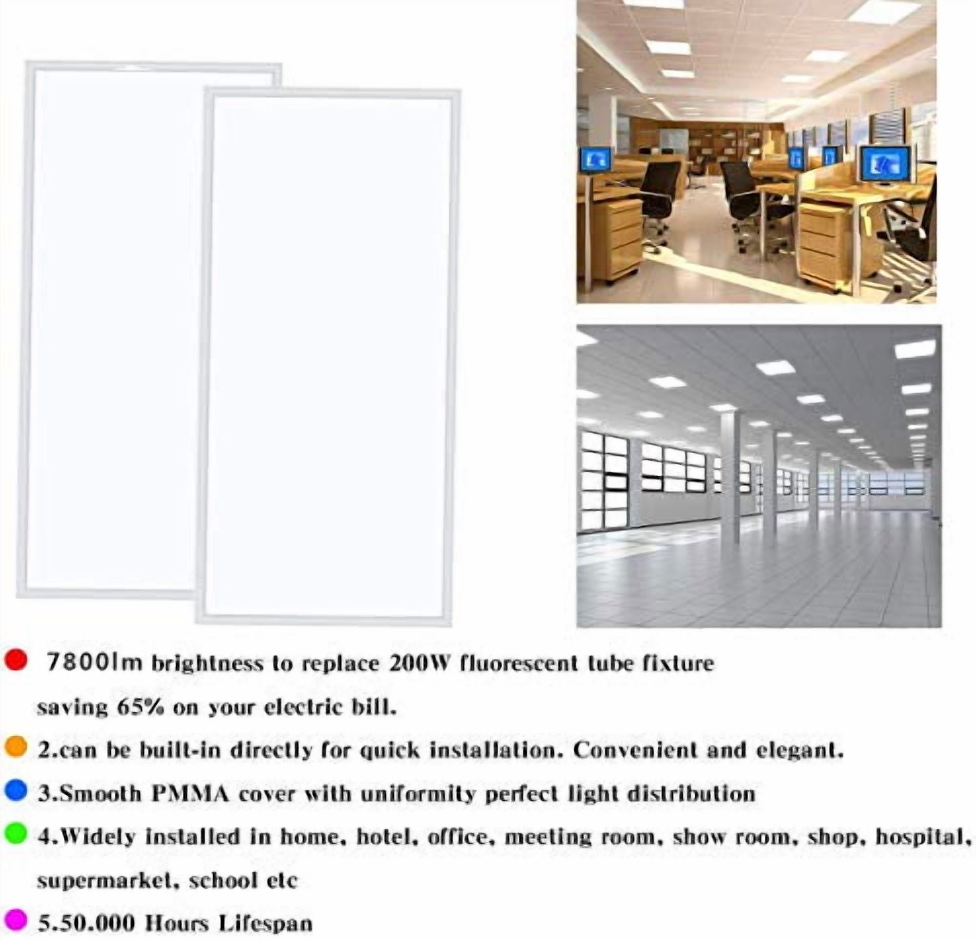 LED Flat Panel Light, 2 Pack,0-10V Dimmable, 75W 7800LM 5000K Daylight ...