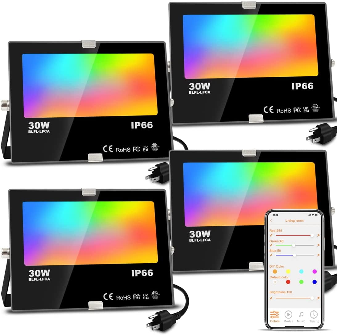 LED Flood Light Outdoor, 300W Equivalent 3000LM Smart RGB Landscape ...