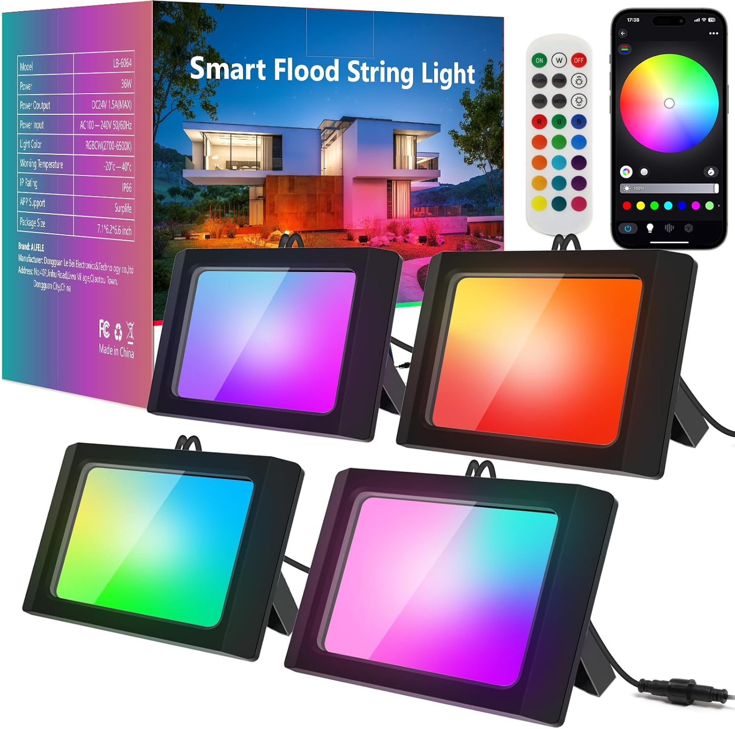 LED Flood Light Outdoor, 36W RGBW Outdoor Flood Lights Color Changing ...