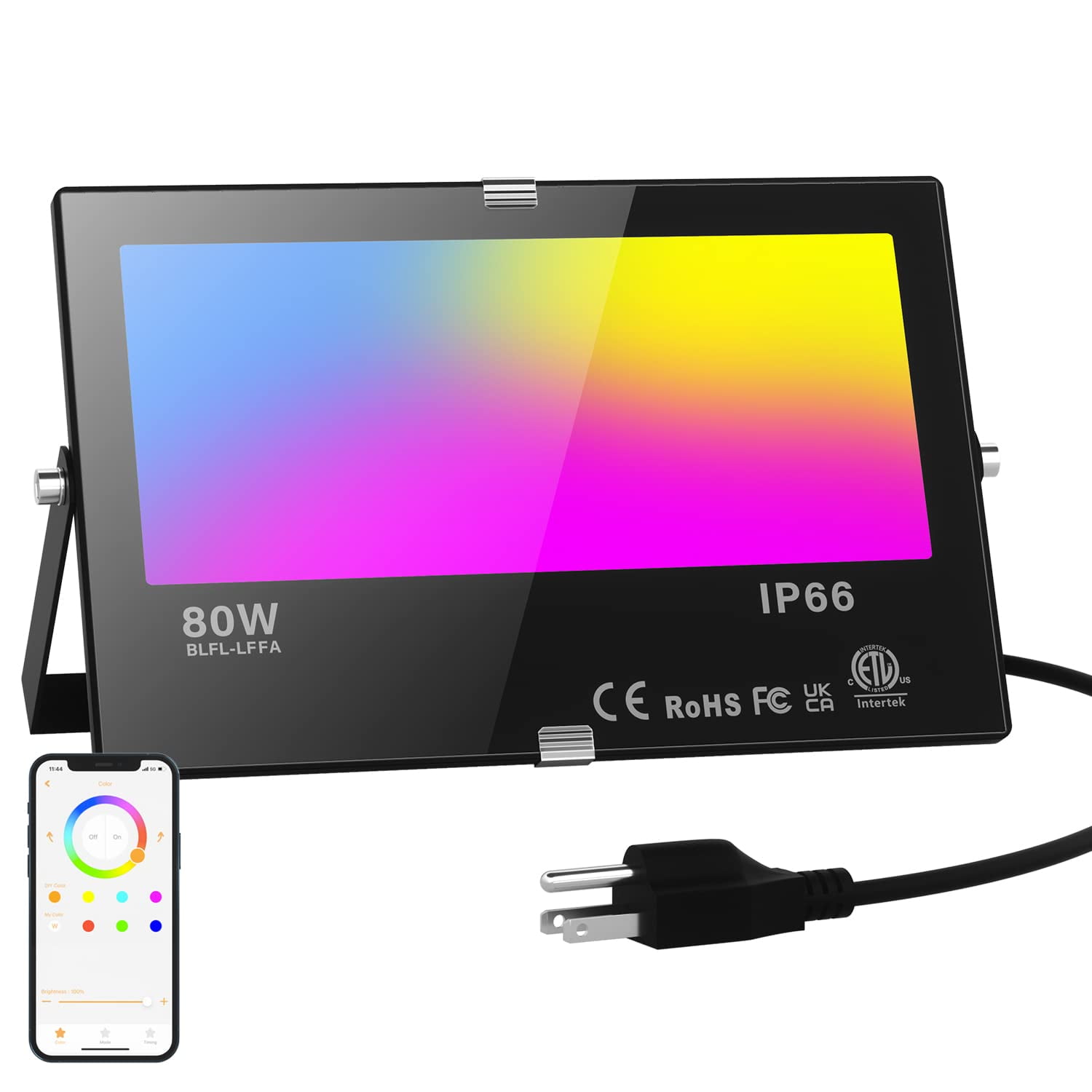 LED Flood Light Outdoor 800W Equivalent 8000LM, Smart RGB Color Changing Landscape Lighting with ...