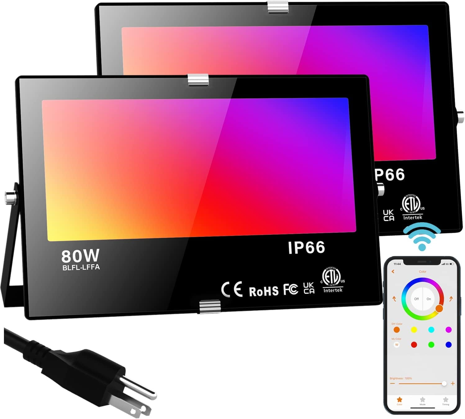 LED Flood Light Outdoor, 800W Equivalent 8000LM,Smart RGB Landscape ...