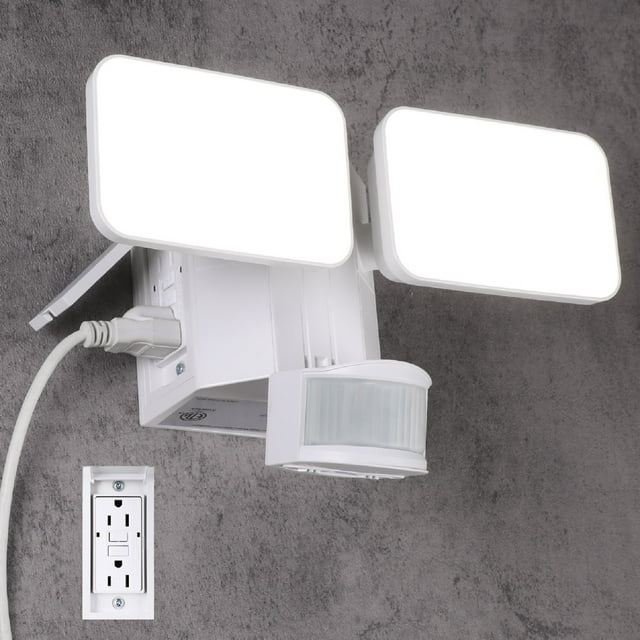 LED Flood Security Light with GFCI Outlets& Motion Sensor, Dusk to Dawn ...