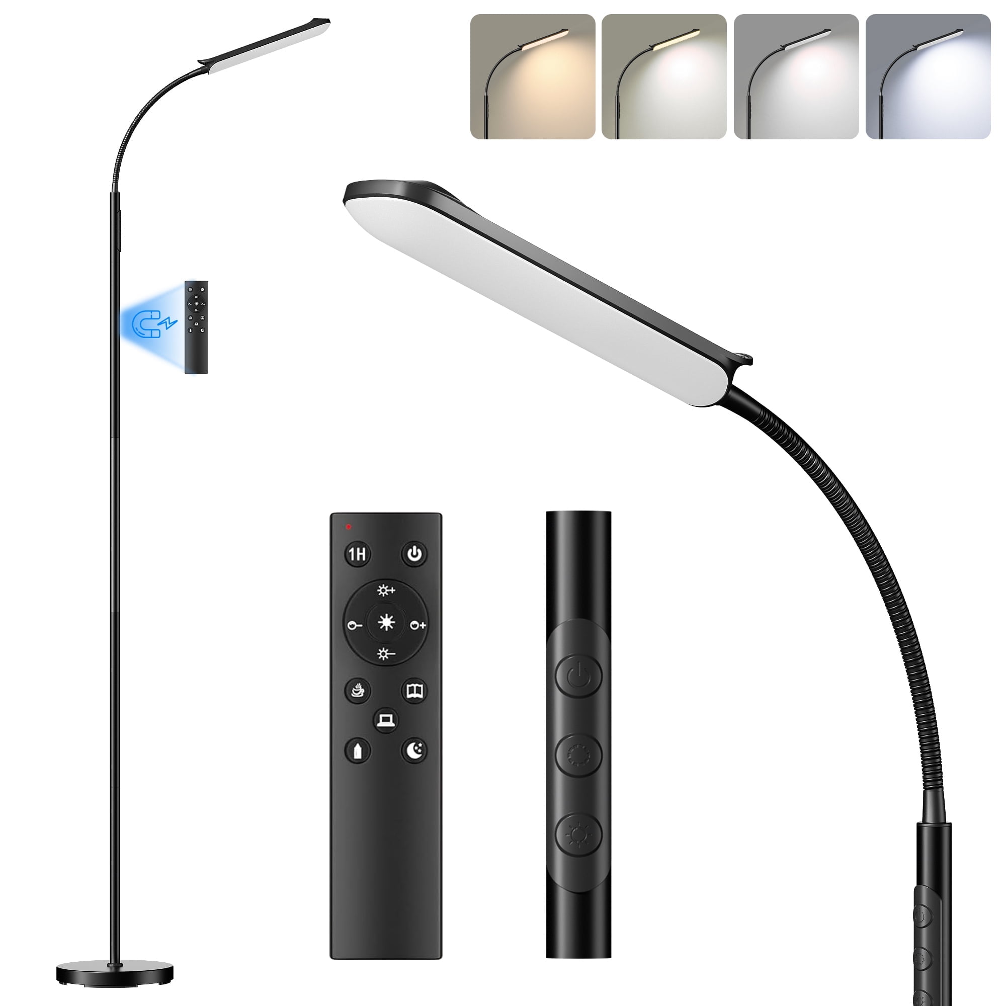 Cshidworld LED Floor Lamp with Remote, 18W Super Bright Gooseneck ...