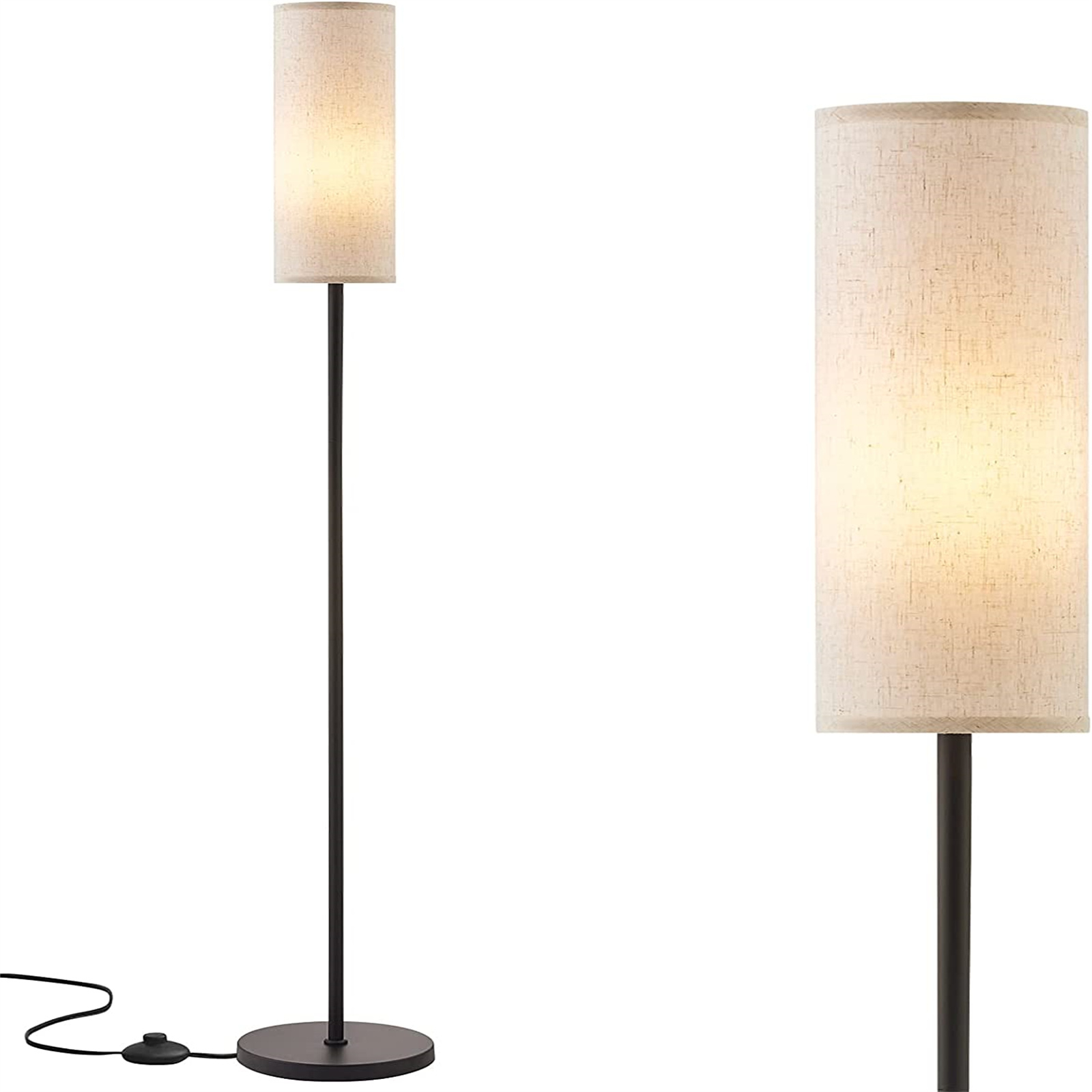 LED Floor Lamp With 3 Color E27 Light Bulb Dimmable Reading Light Linen ...