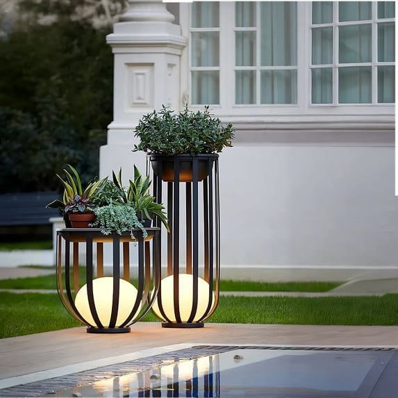LED Floor Lamp with Tray, Solar Power Plant Stand with Lamp, Outdoor ...