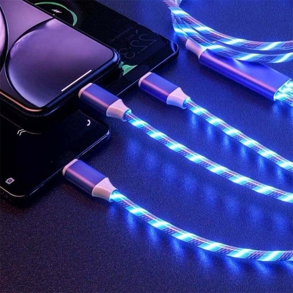 LED Flowing Light Up Charger Cable, 3 in 1 Multi-Connector Charging ...