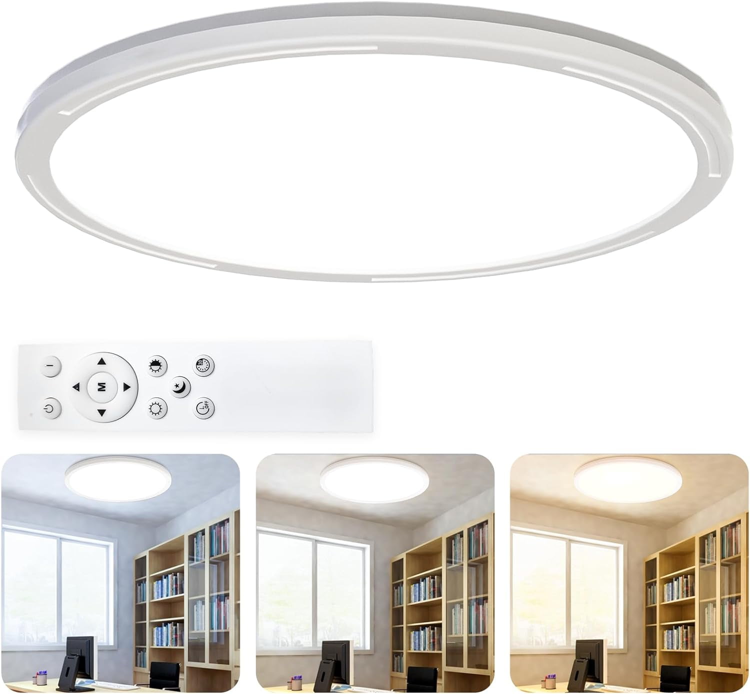 LED Flush Mount Ceiling Light Fixture, 12 Inch 30W Round Lamp Remote ...