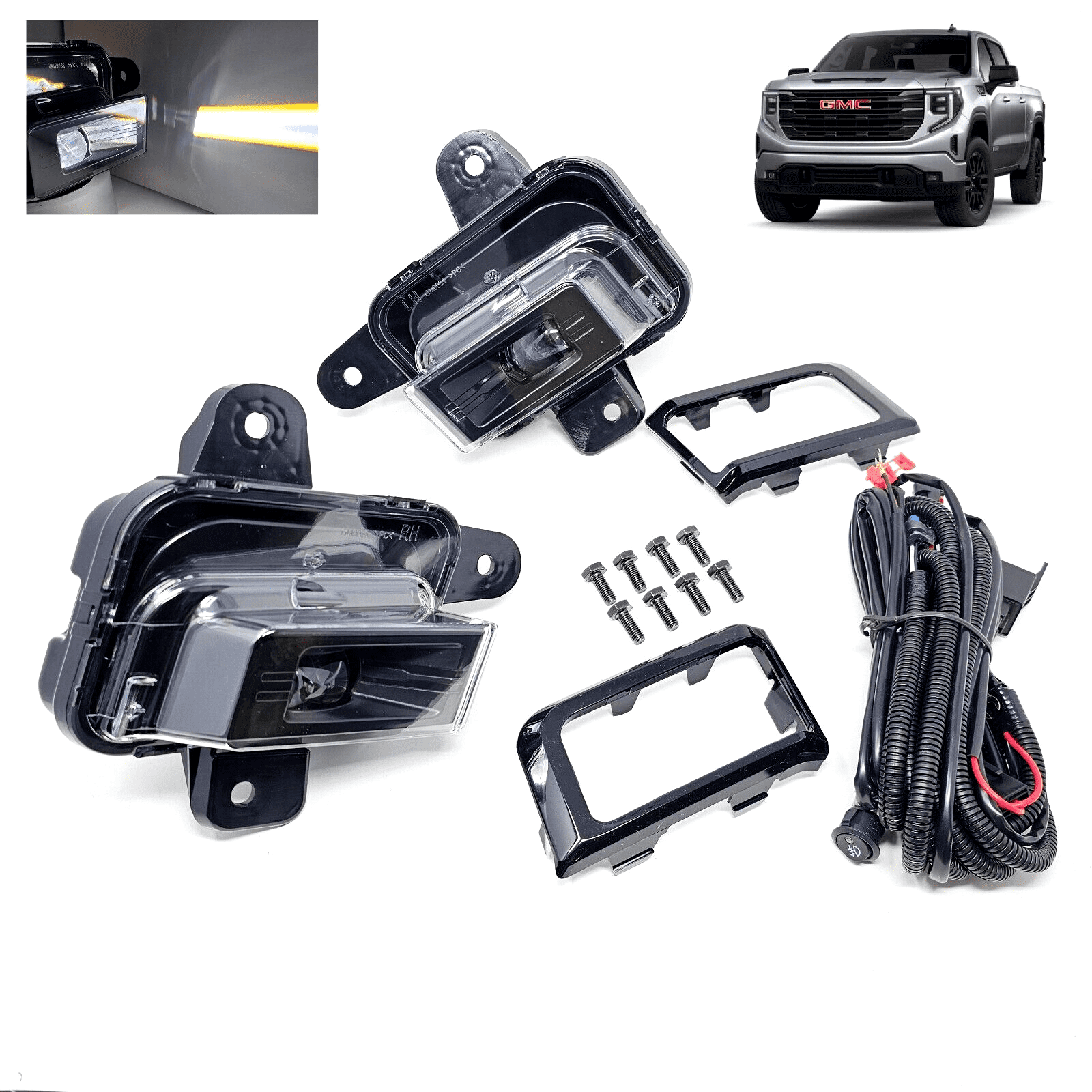 LED Fog Light Set For 2022-2025 G M C Sierra 1500 Switch Wire Bezel ...