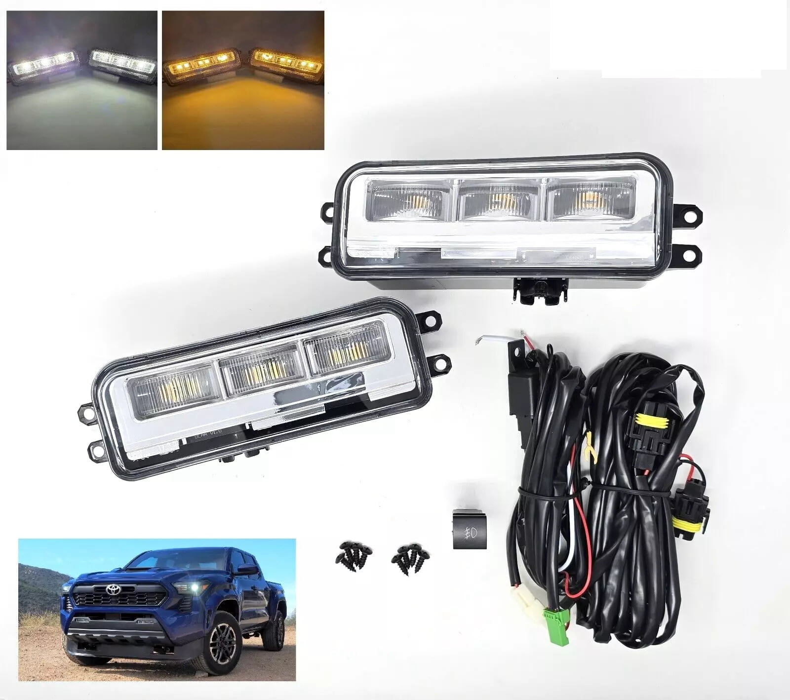 LED Fog Lights Kit For Toyota Tacoma 2024 2025 with Clear Lens Wires ...