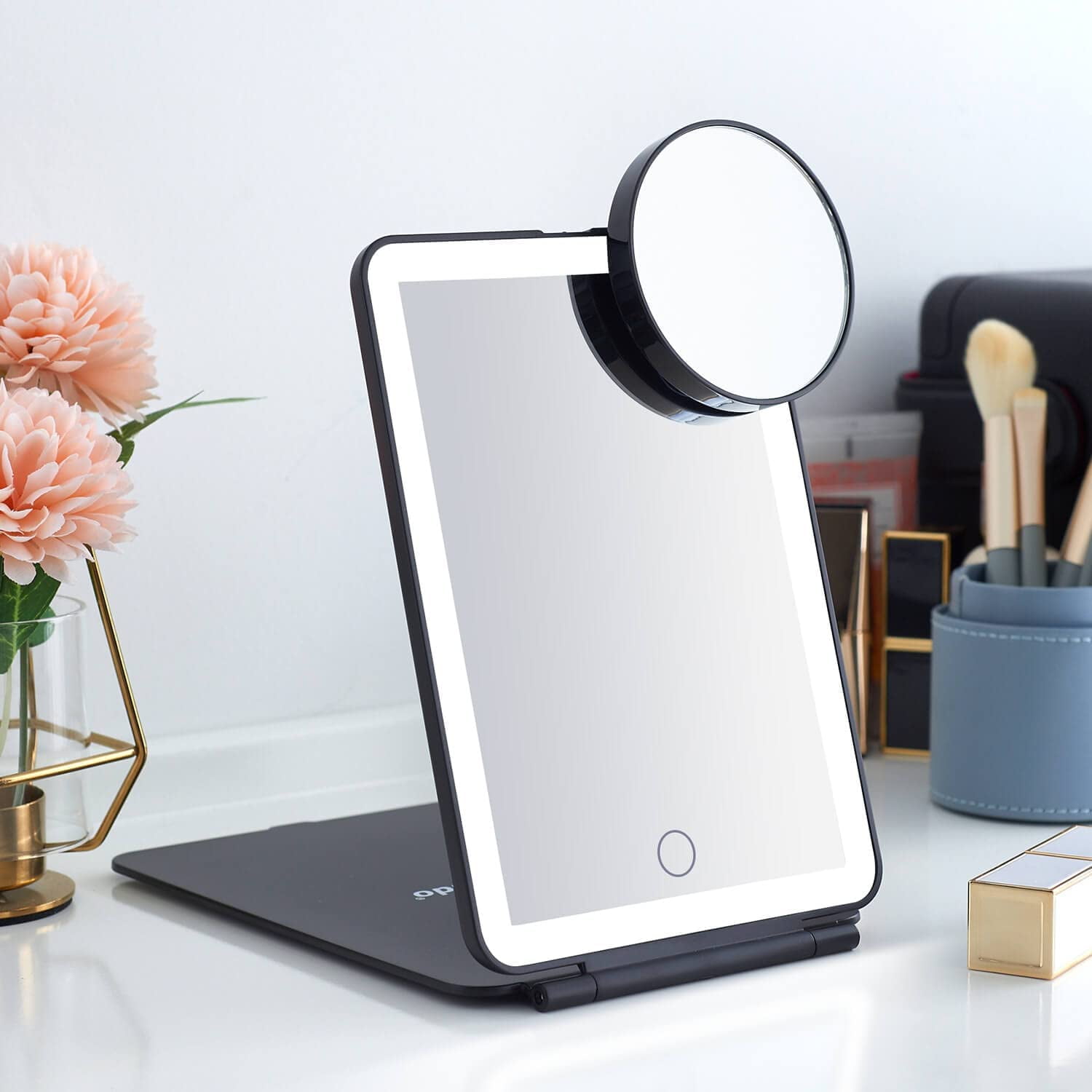 LED Foldable Travel Makeup Mirror - 5x7 inches 3 Colors Light Modes USB ...