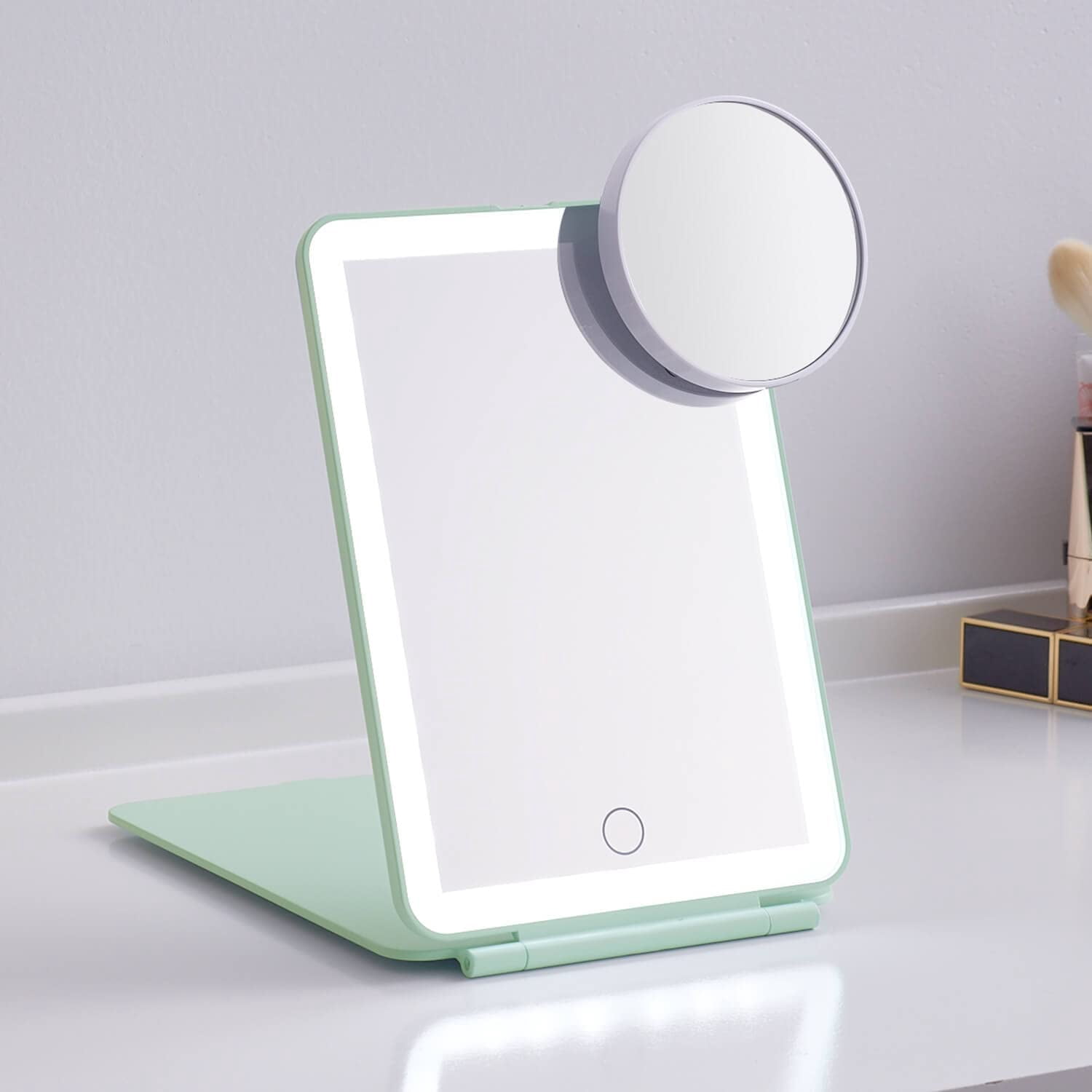 LED Foldable Travel Makeup Mirror - 5x7 inches3 Colors Light Modes USB ...