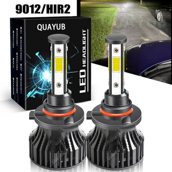 Quayub LED Headlight Kit, 9012 HIR2 Bulbs, White 6000K, Hi/Lo Beam ...