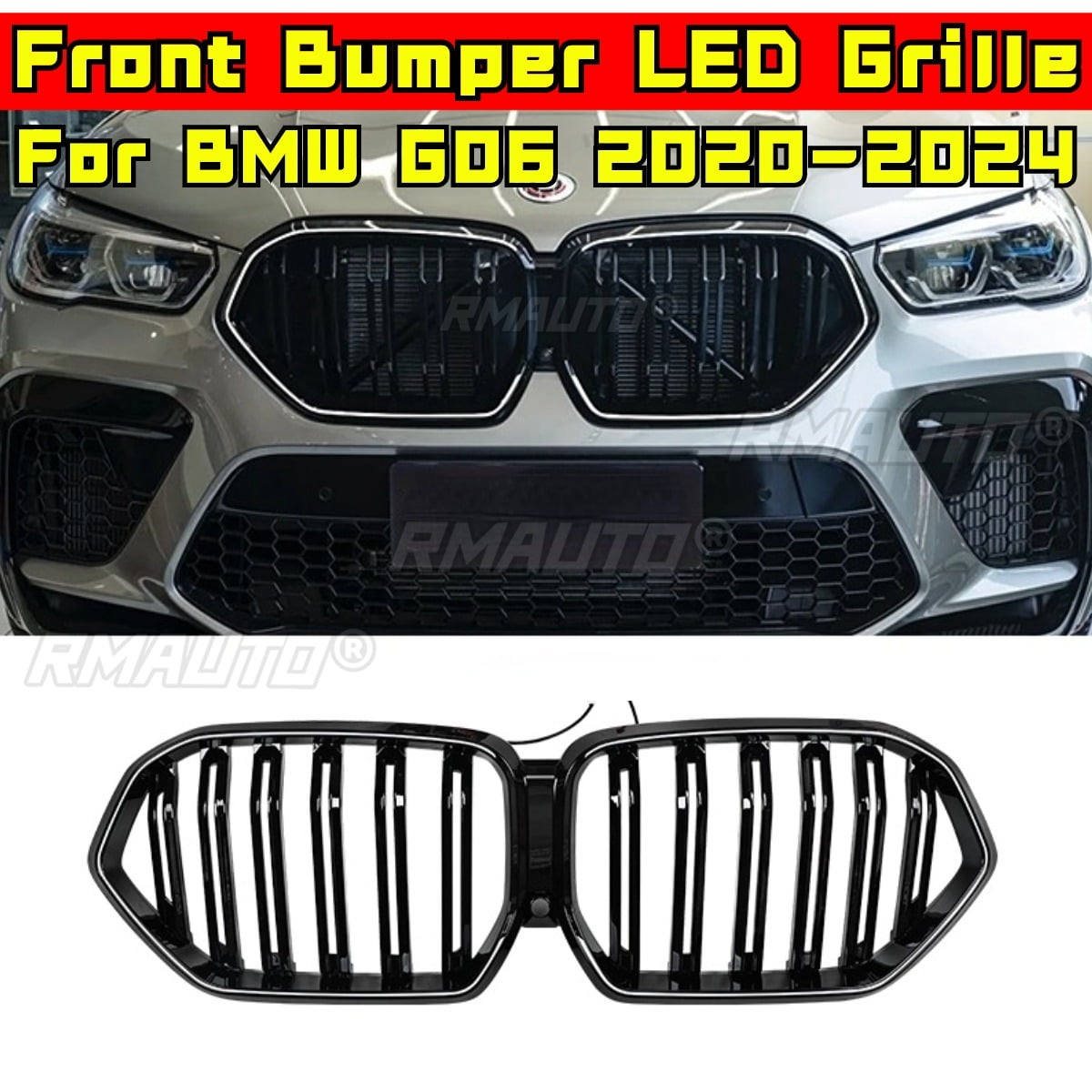 LED Front Grill For BMW X6 G06 2020-2024 Car Front Bumper Racing Grille ...