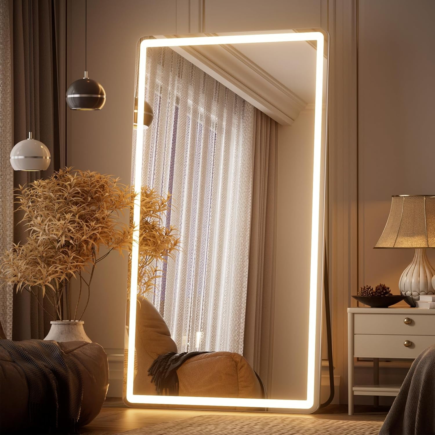 LED Full Length Mirror - 76" x 34" Mirror Full Length with Rounded ...