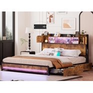 Gyfimoie Queen Size Bed Frame with Charging Station, 4 Storage Drawers ...