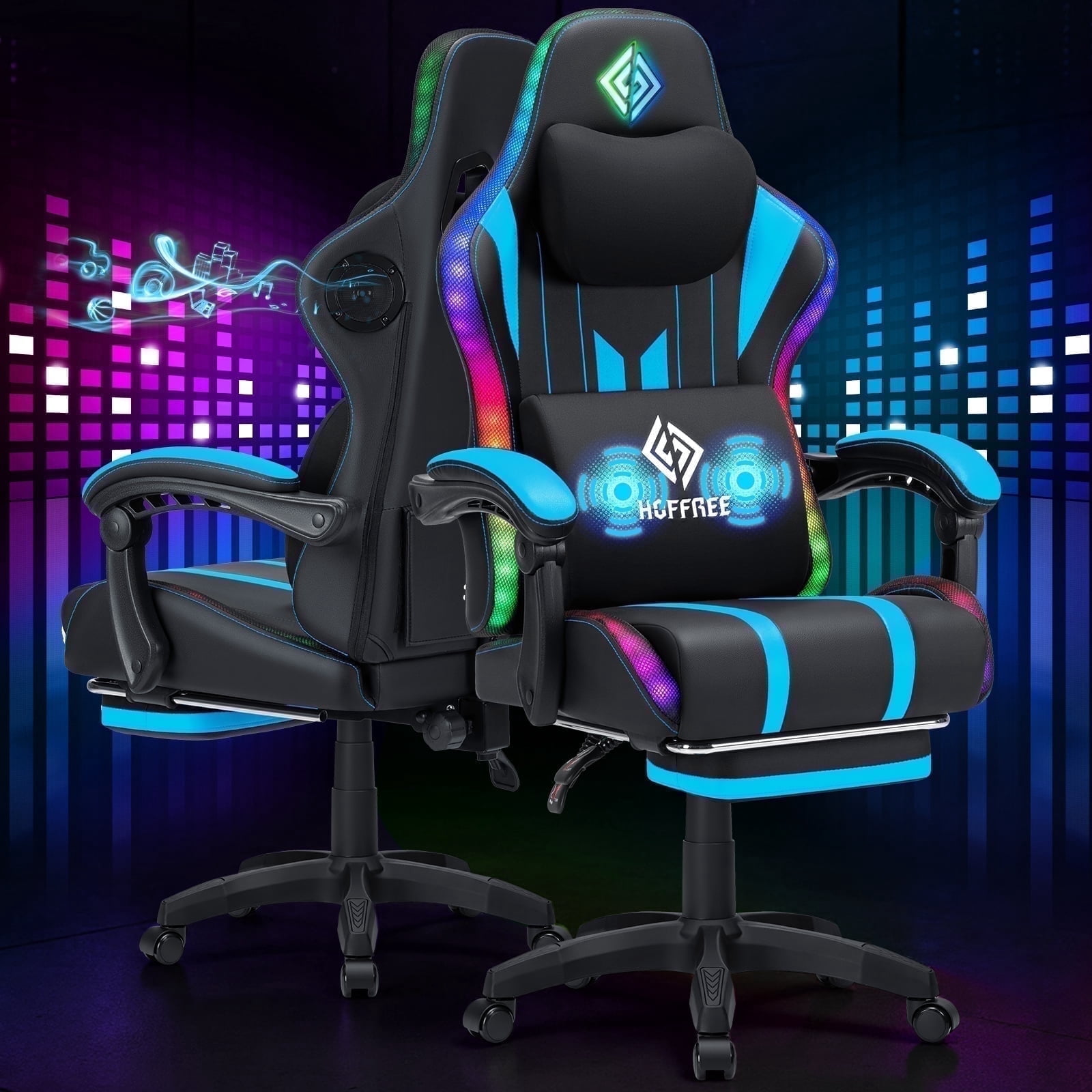 HOFFREE Massage Gaming Chair with Speakers, Leather Game Chair with ...