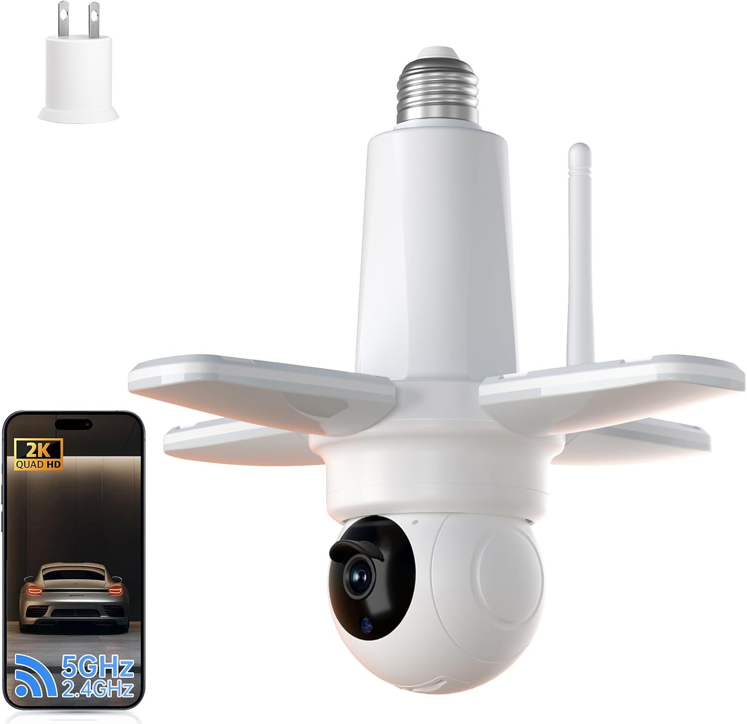 LED Garage Light Bulb Security Camera,2.4G/5GHz WiFi Floodlight ...